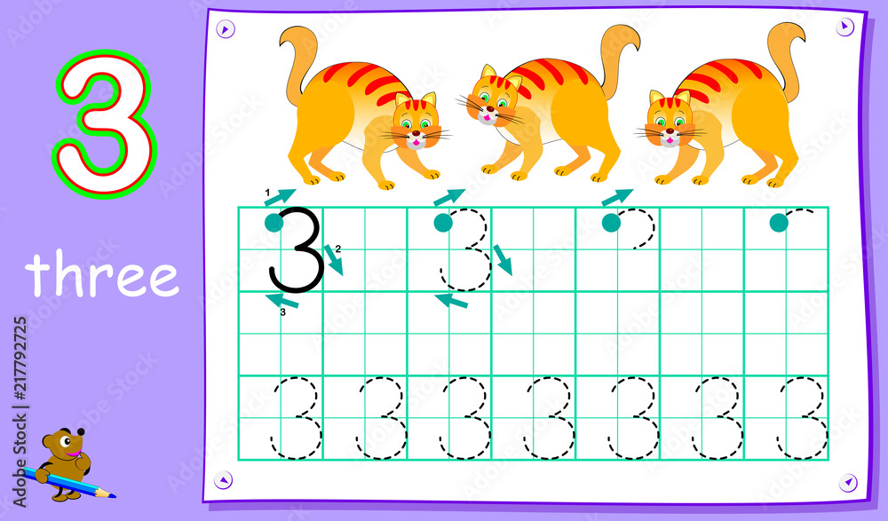 Educational page for young children with number three. Developing ...