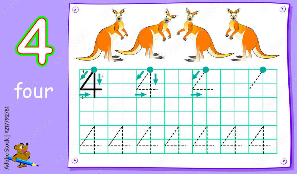 Educational page for young children with number four. Developing skills ...