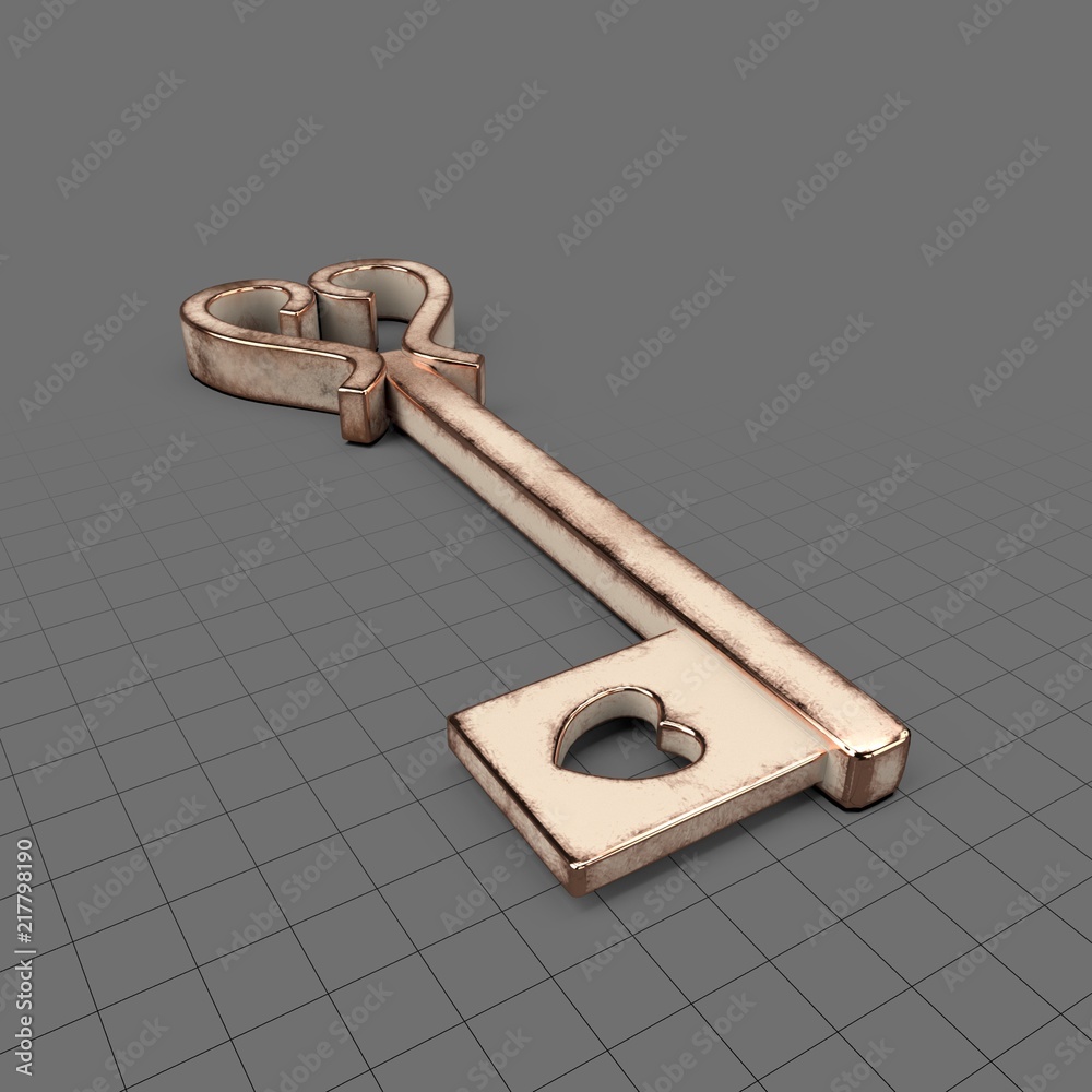 Copper heart key Stock 3D アセット | Adobe Stock