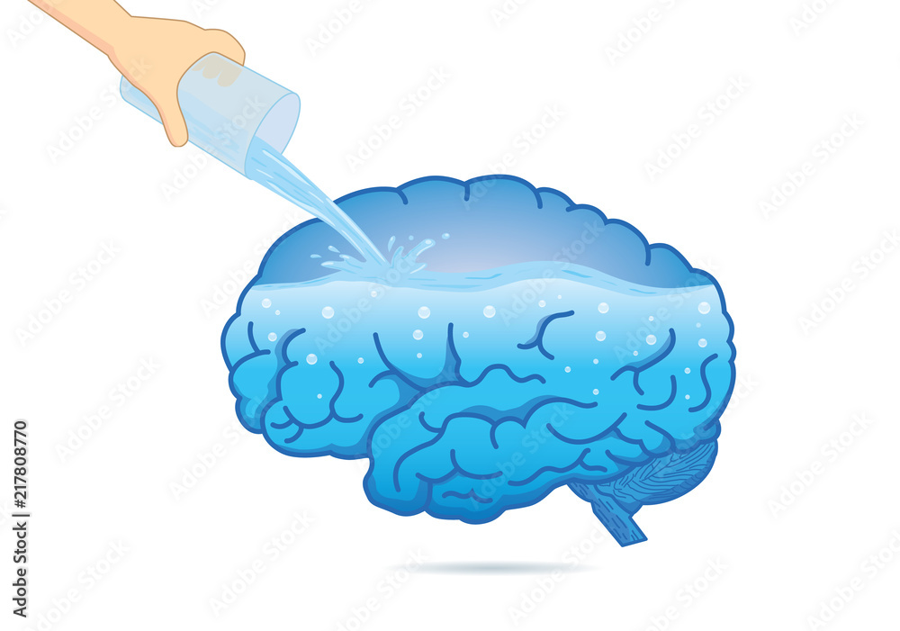 Filling the human brain with water from glass. Illustration about ...