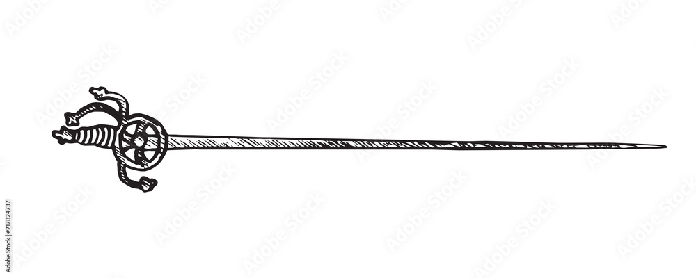 French sword (rapier), hand drawn doodle sketch, isolated vector ...