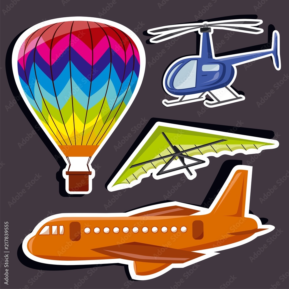Vector illustration of a cartoon stickers of flying objects Stock ...