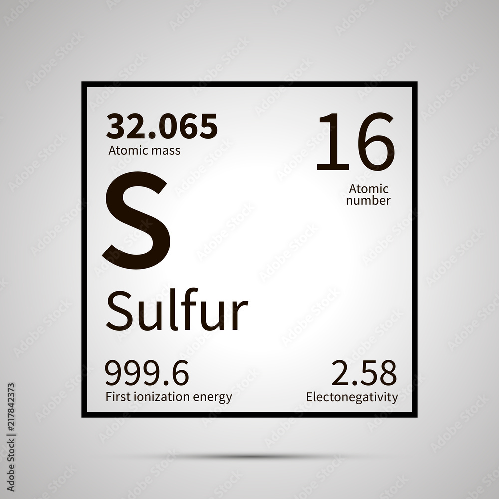 Sulfur chemical element with first ionization energy, atomic mass and ...