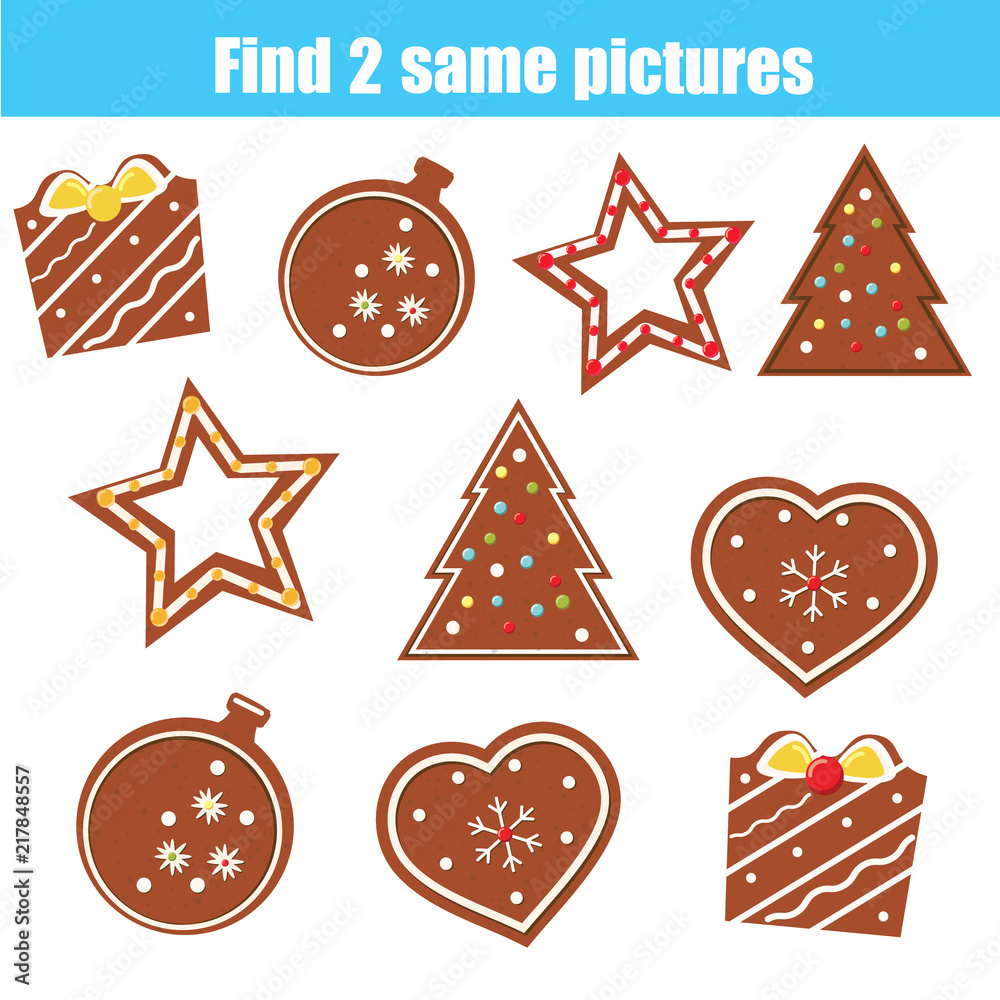 Find the same pictures children educational game. Find two identical ...