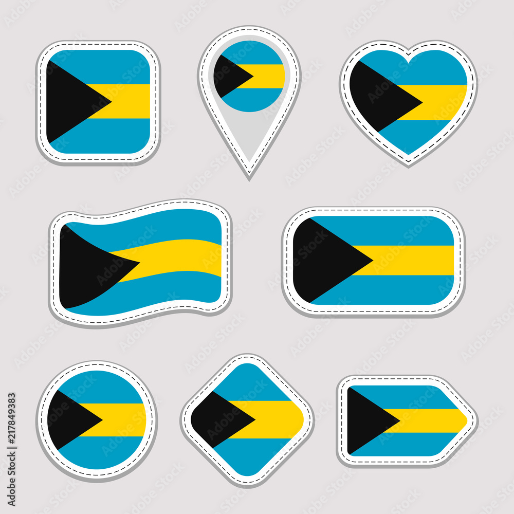 The Bahamas Flag Vector Set Bahamian Flags Stickers Collection