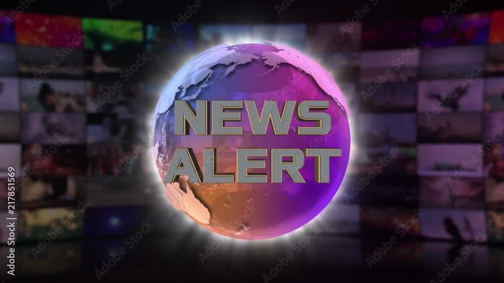 News Alert On Screen 3D Animated Text Graphics Over Spinning Animated ...