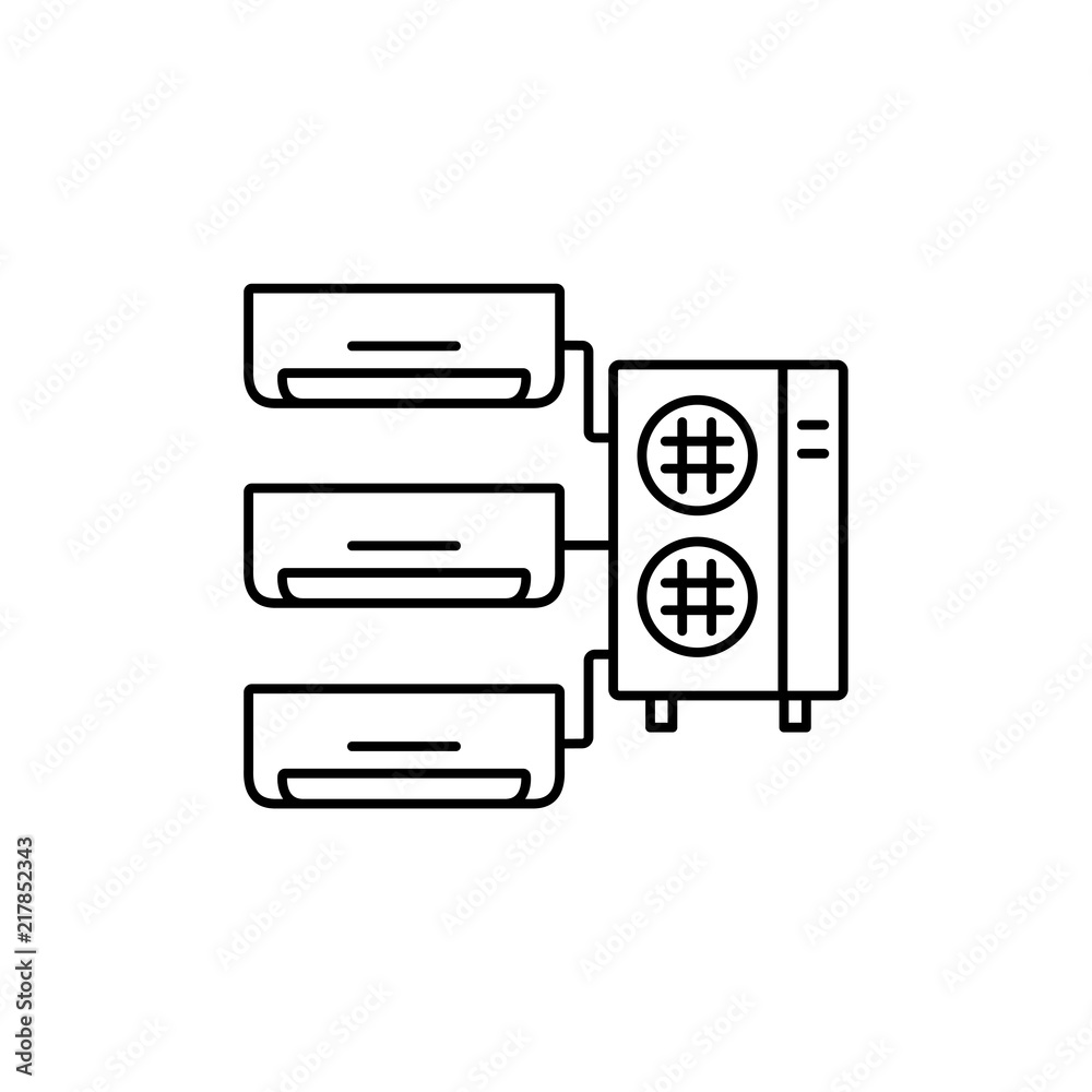 Vector illustration of air conditioner. Multi-split system. Line icon of heat regulation ...