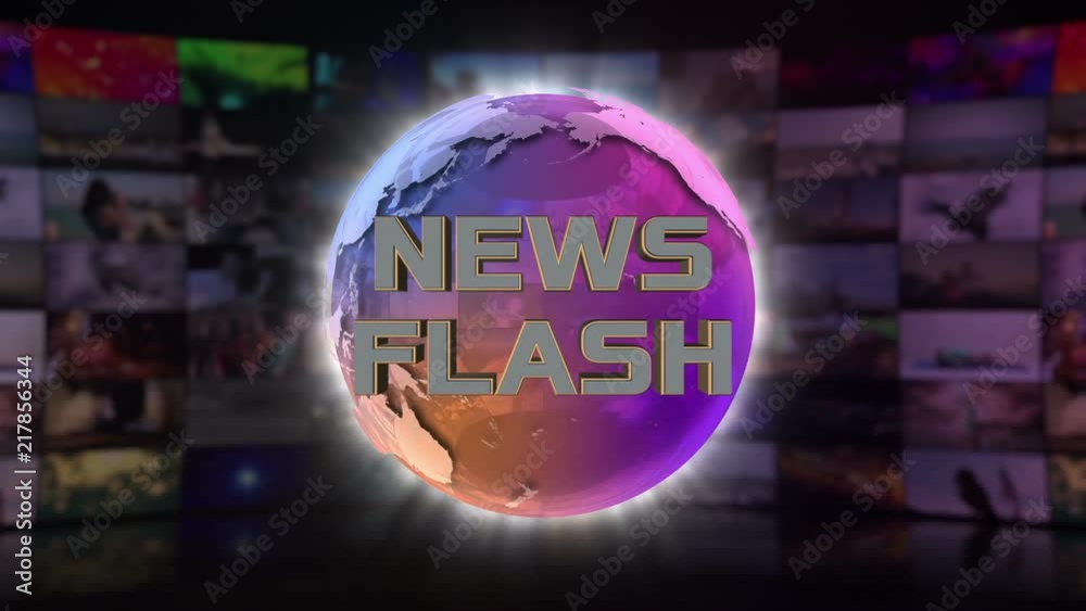 News Flash On Screen 3D Animated Text Graphics Over Spinning Animated ...