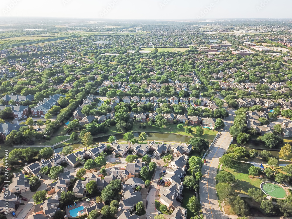 Top view urban sprawl in Dallas-Fort Worth area. Apartment building ...