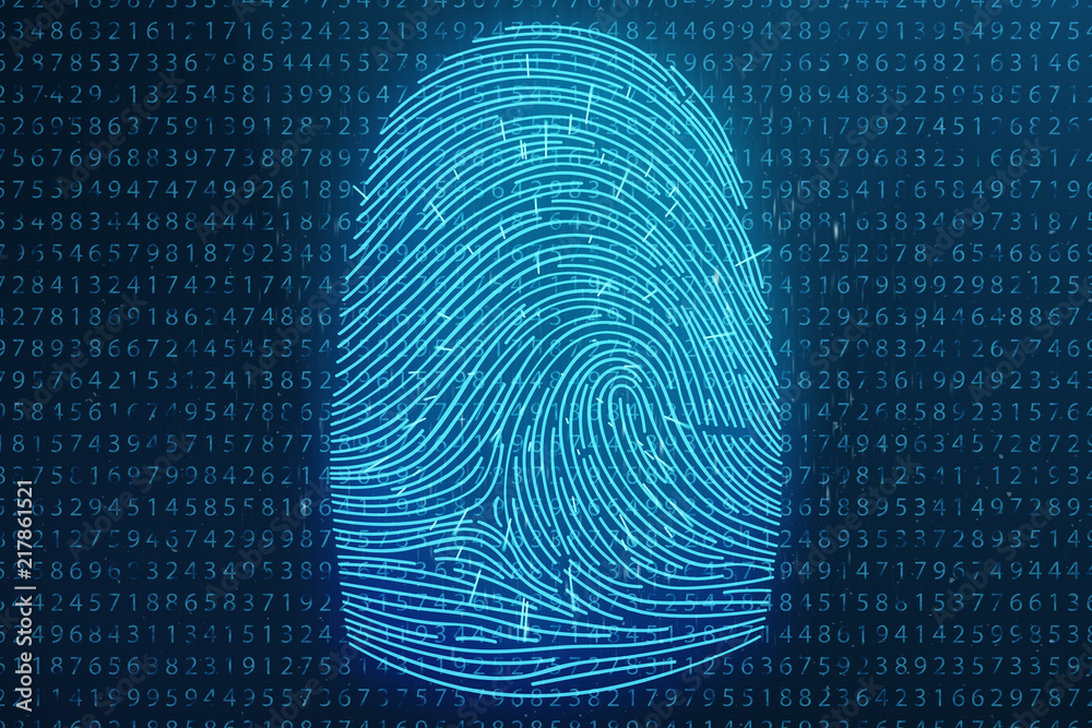 3D illustration Fingerprint scan provides security access with ...