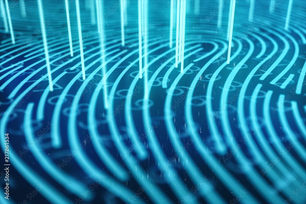 3D illustration Fingerprint scan provides security access with biometrics identification ...