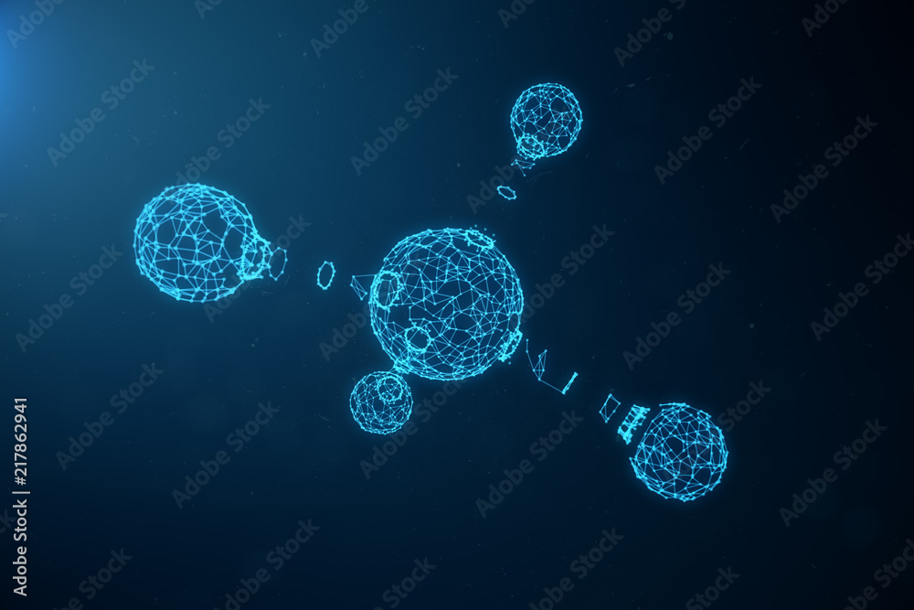 Digital atoms structure. Science or medical background with molecules ...