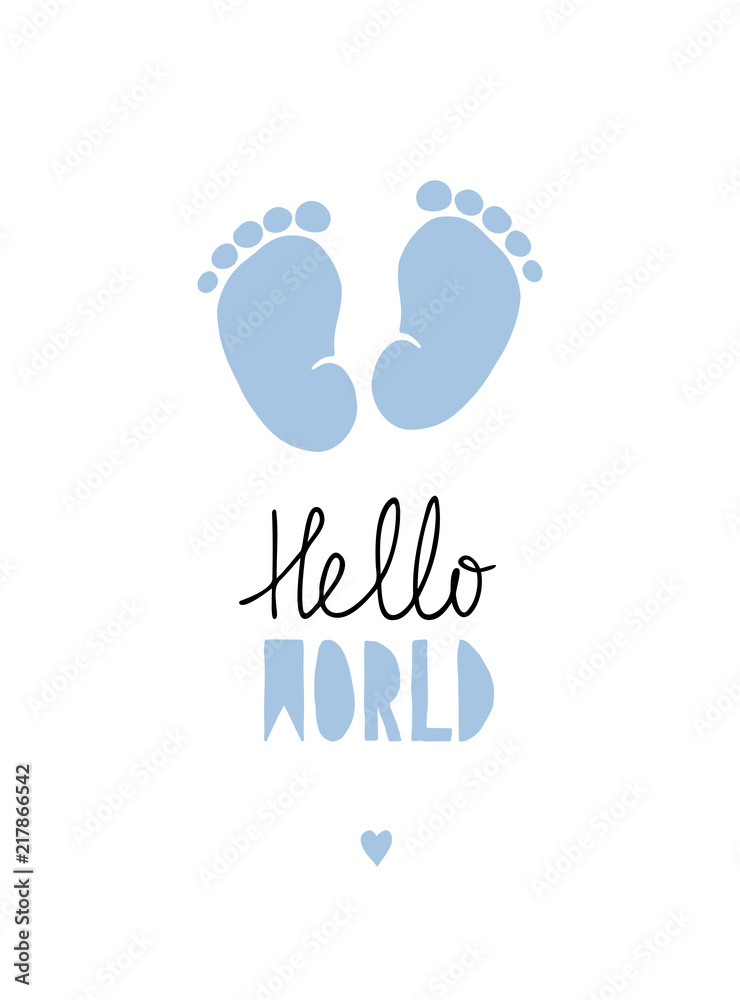 Lovely Baby Shower Vector Card.Blue Little Baby Feet Vector ...