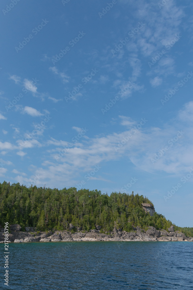 Bright beautiful landscape of Niagara Escarpment limestone cliffs along ...