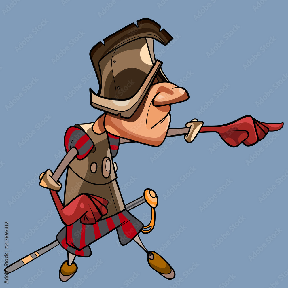 cartoon man dressed as a medieval guard points his hand to the side ...