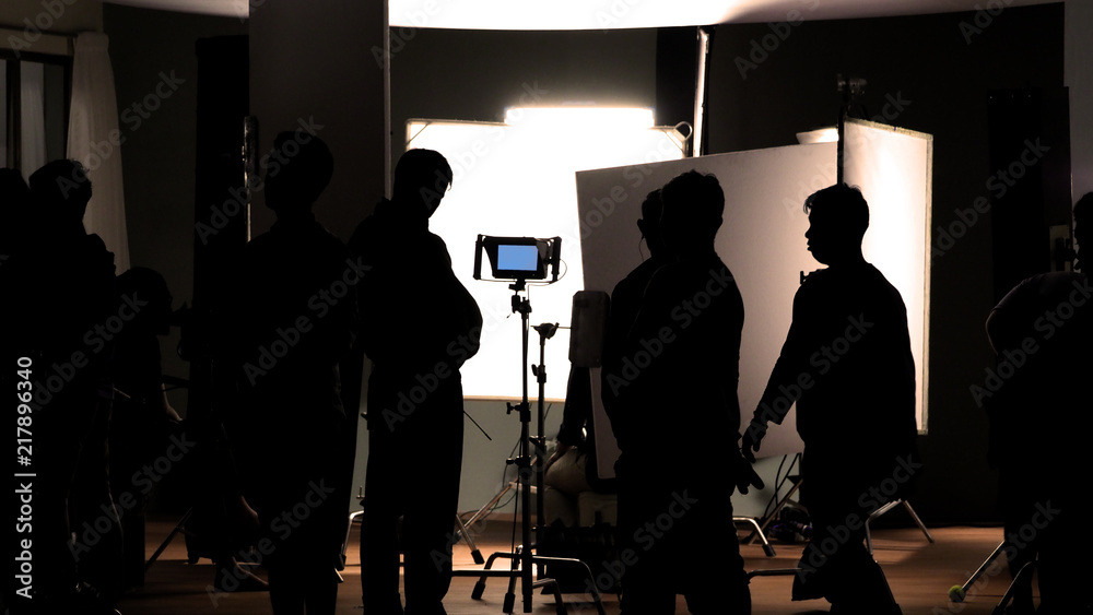 Video production behind the scenes which film crew team in silhouette ...