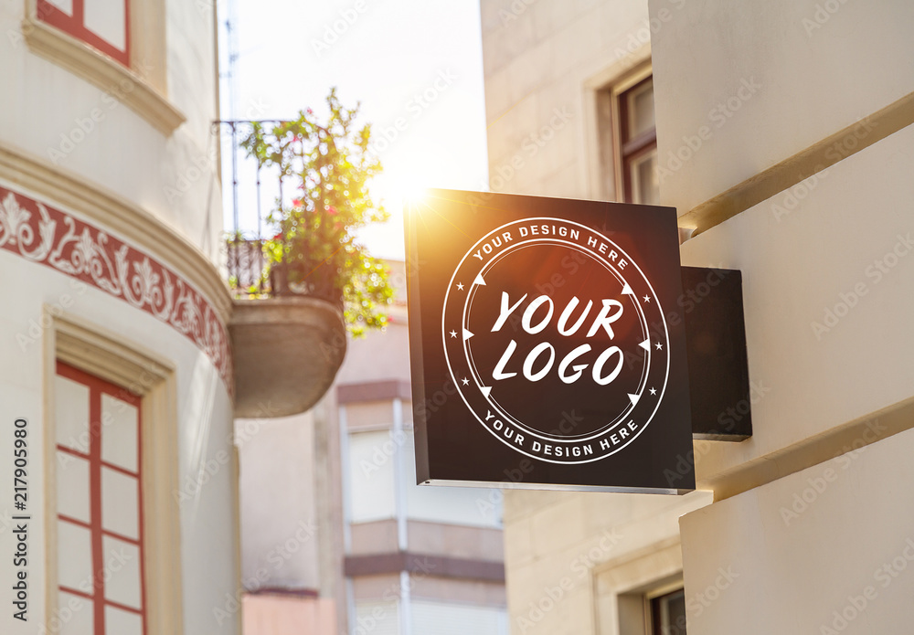 Signage on Side of Building Mockup Stock Template | Adobe Stock