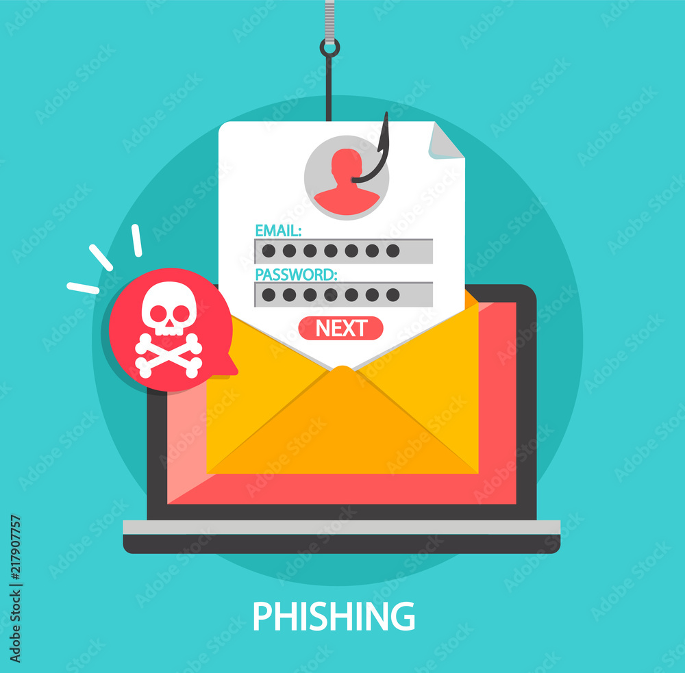 Phishing login and password on fishing hook in email envelope. Concept ...