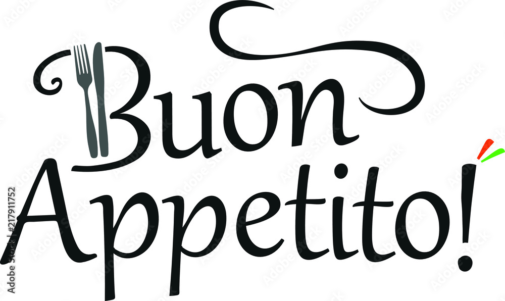 Buon Appetito Italian vector logo with wave, fork and knife Stock ...