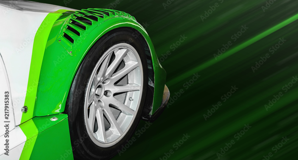 Racing car. Front of a low racing car with personalized parts like rims ...