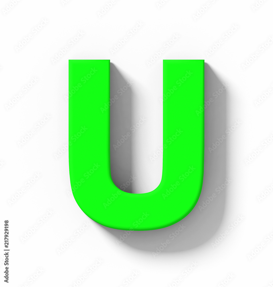 letter U 3D green isolated on white with shadow - orthogonal projection ...