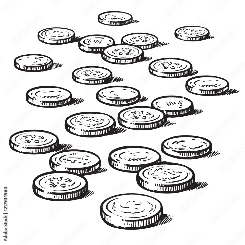 Sketch of coins isolated on white background. Vector Stock Vector ...