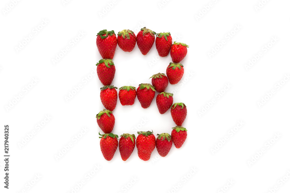 Alphabet "B" , letter from group of strawberries are arranged. Top view ...