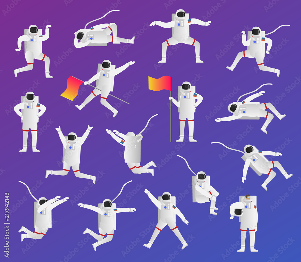 Astronaut vector illustration icon collection set. Cosmos and space ...