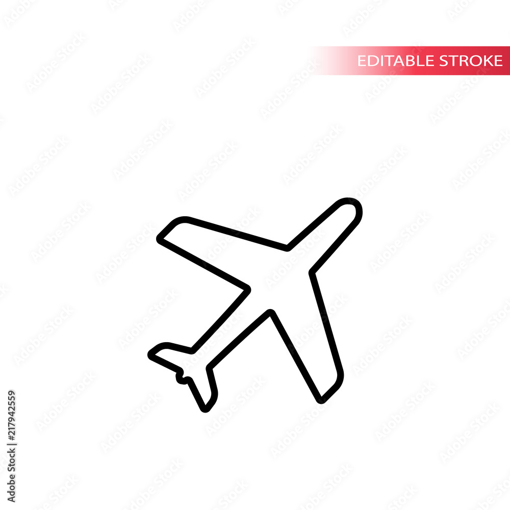 Airplane black outline icons. Thin line airplane icon. Editable stroke ...