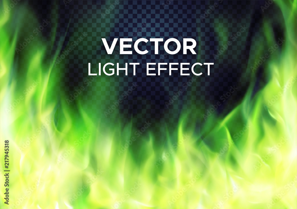 Burning green fire flames on transparent background. Vector special ...