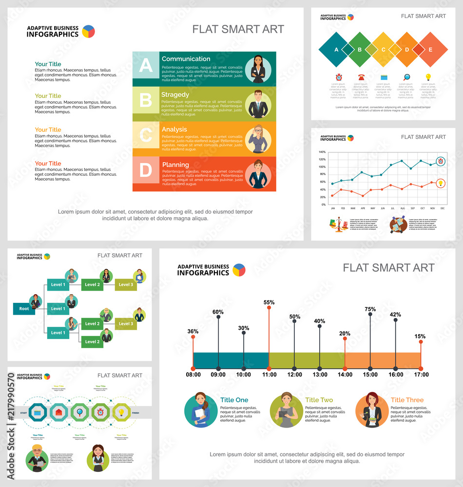 Colorful statistics or training concept infographic charts set ...