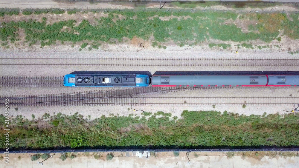 Modern passenger train - Top down aerial image Stock Photo | Adobe Stock