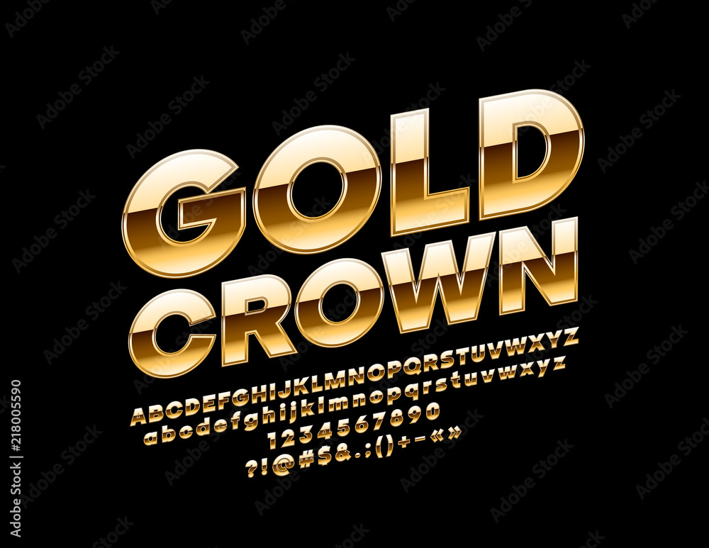 Vector Glossy Sign Gold Grown. Metallic Gradient Font. Rotated ...