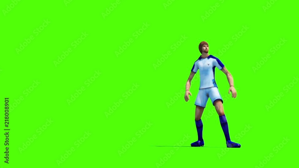 Soccer Player Chest and Kick Green Screen 3D Rendering Animation Stock ...