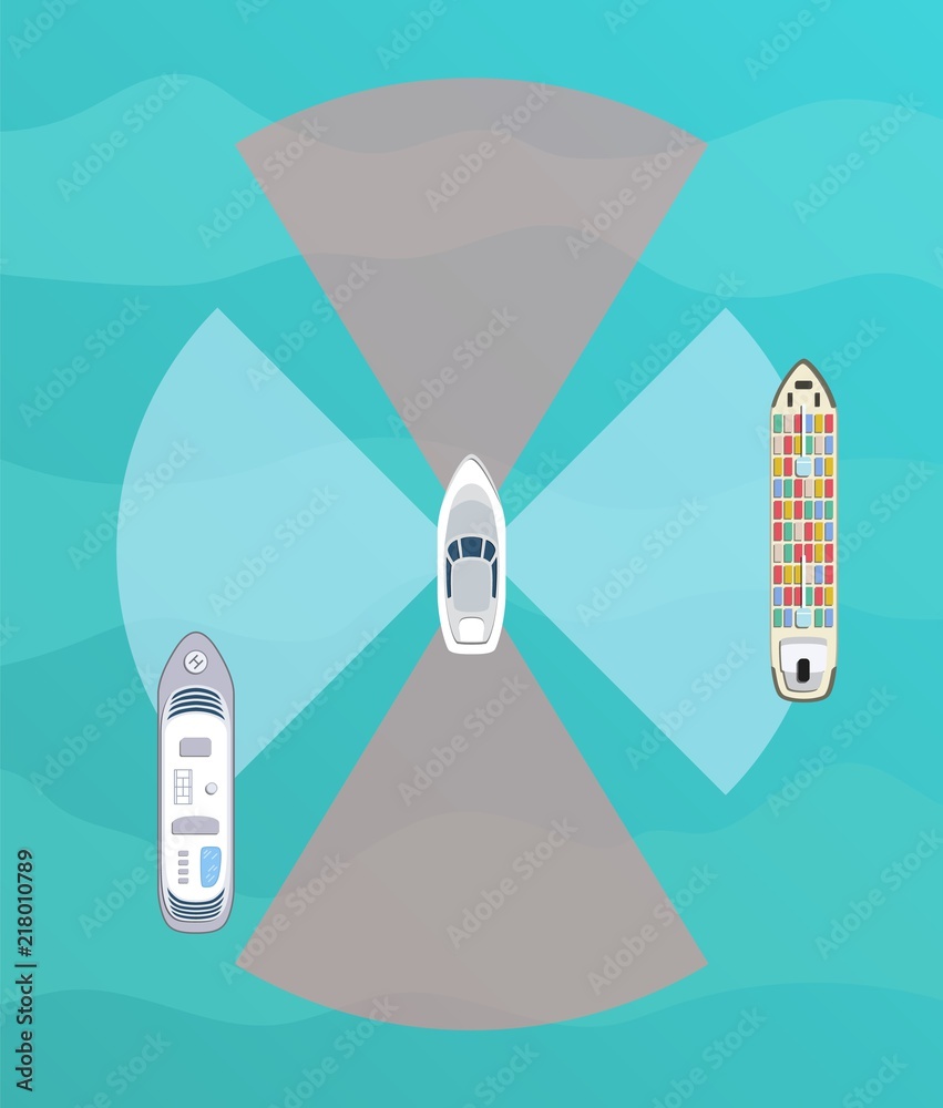 Autonomous ship with radar top view. Self driving boat concept. Stock ...