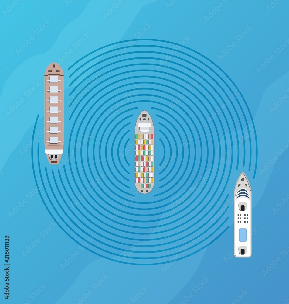 Autonomous ship with radar top view. Self driving boat concept. Stock ...