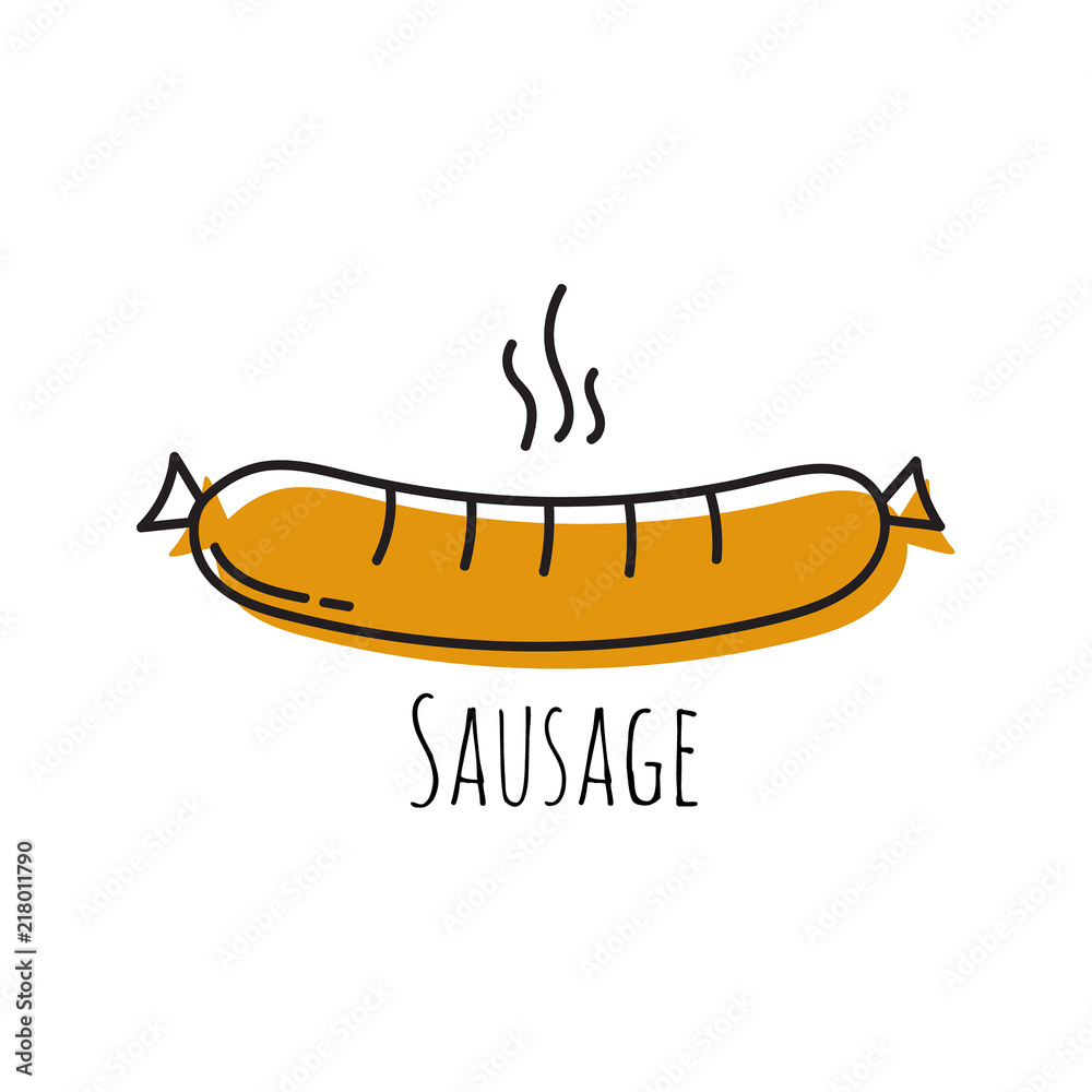 Grilled sausage hand drawn doodle icon. Vector sketch illustration of ...