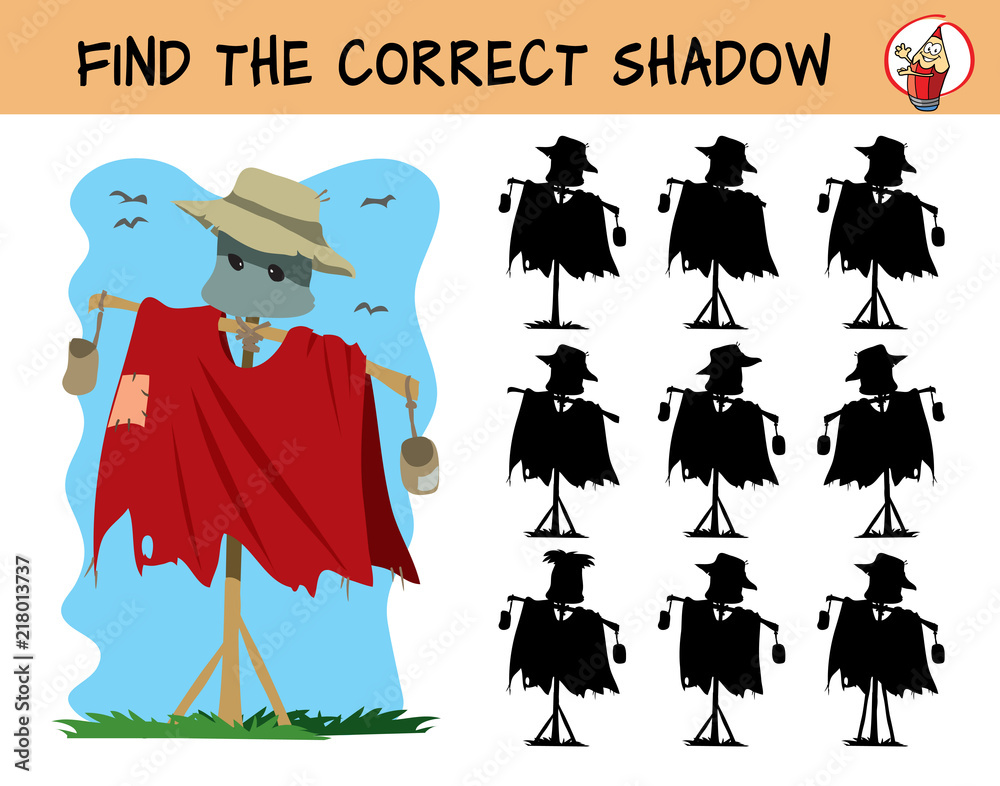 Scarecrow. Find the correct shadow. Educational matching game for ...