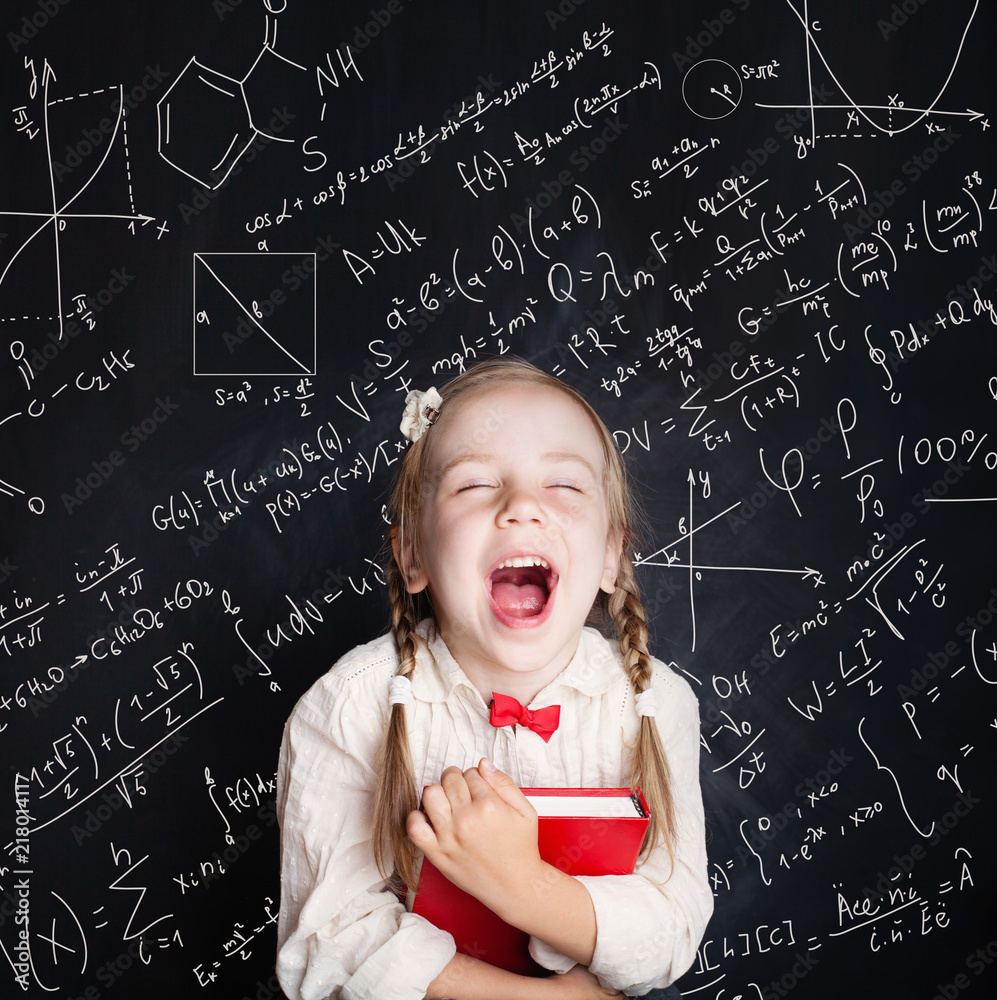 Kids mathematics education concept. Little girl math student on school ...