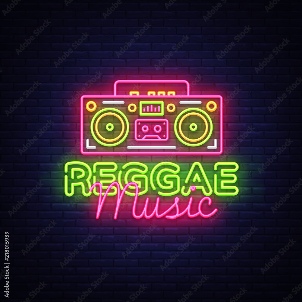 Reggae Music Neon Logo Vector. Reggae neon sign concept, design ...