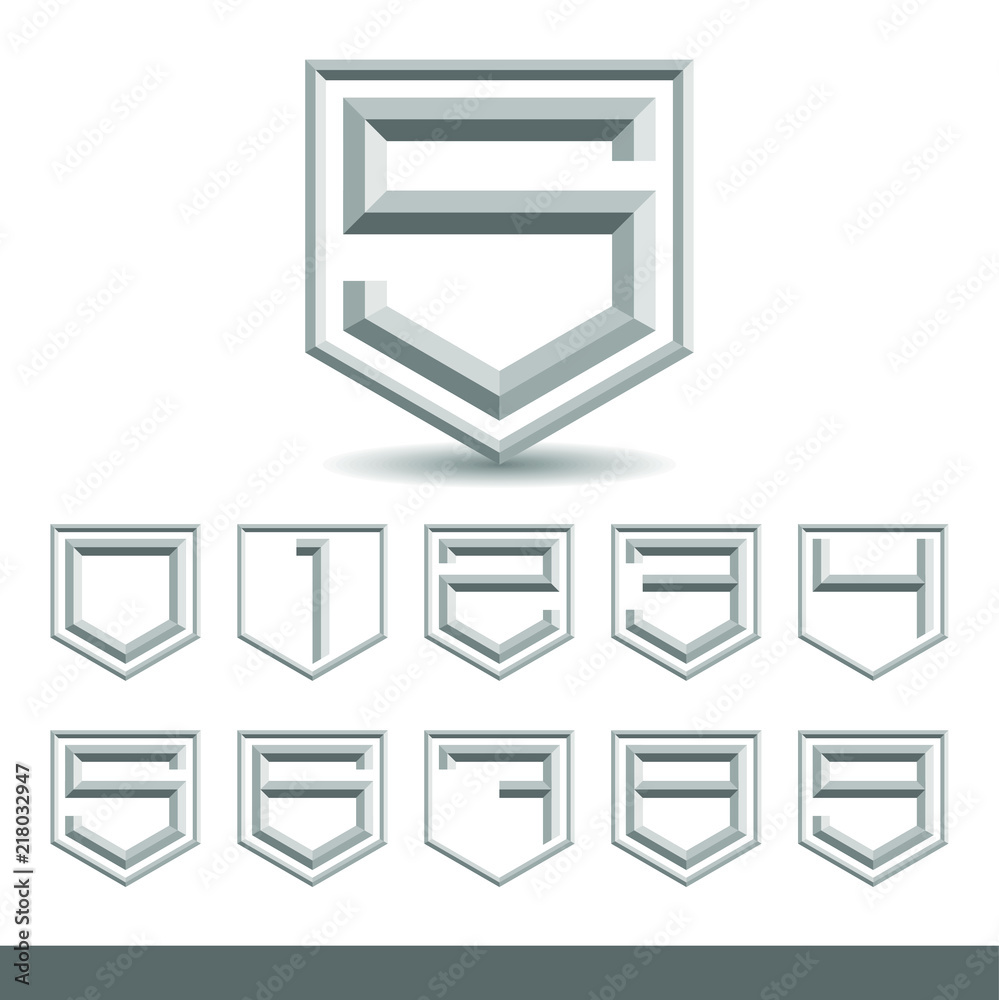 Collection of the 3D metal wide digits with isometric down arrow arrow ...