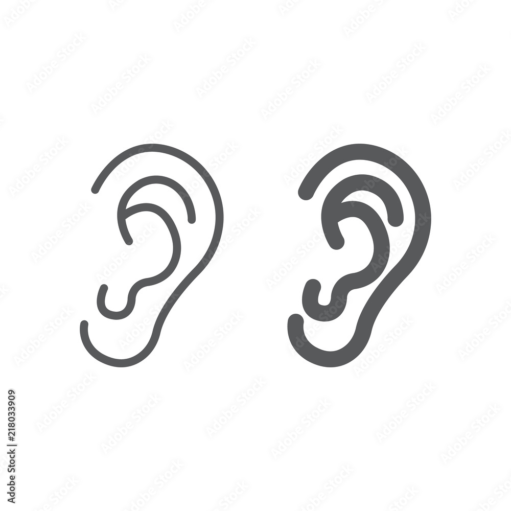 Human ear line and glyph icon, anatomy and biology, otology sign ...