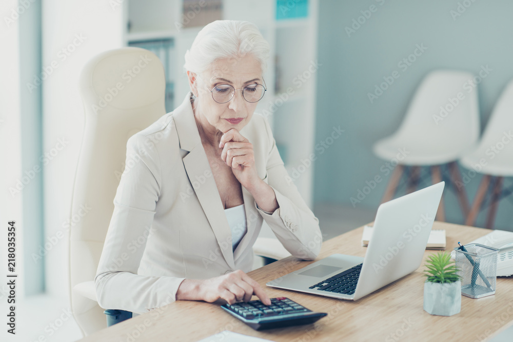 Grey-haired beautiful stylish old serious lady boss accountant i Stock ...