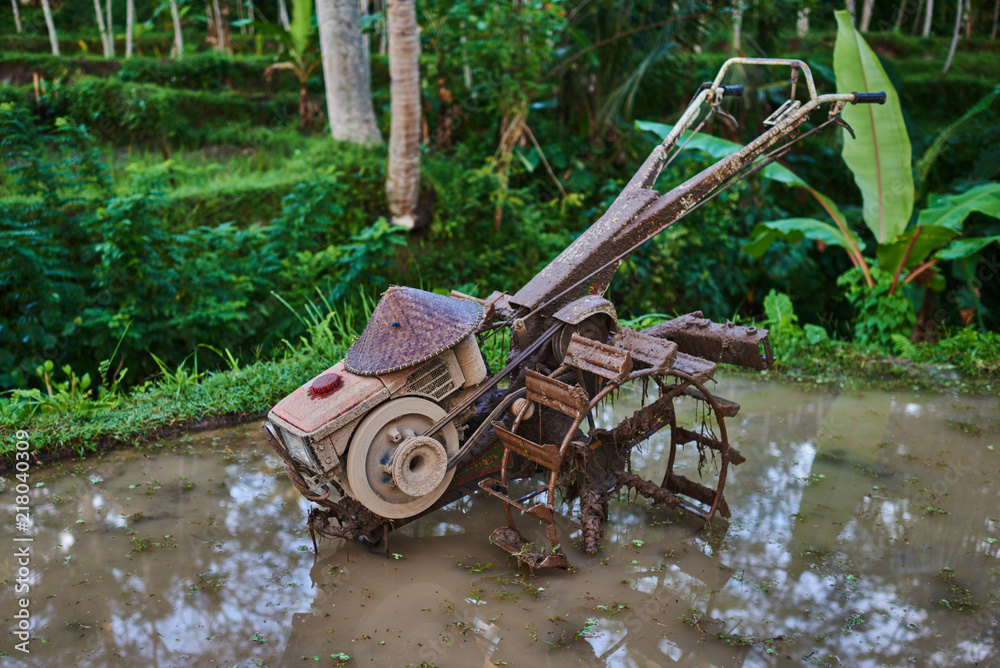 Farming engine used to plough, pump, and flatten rice terrace. The ...