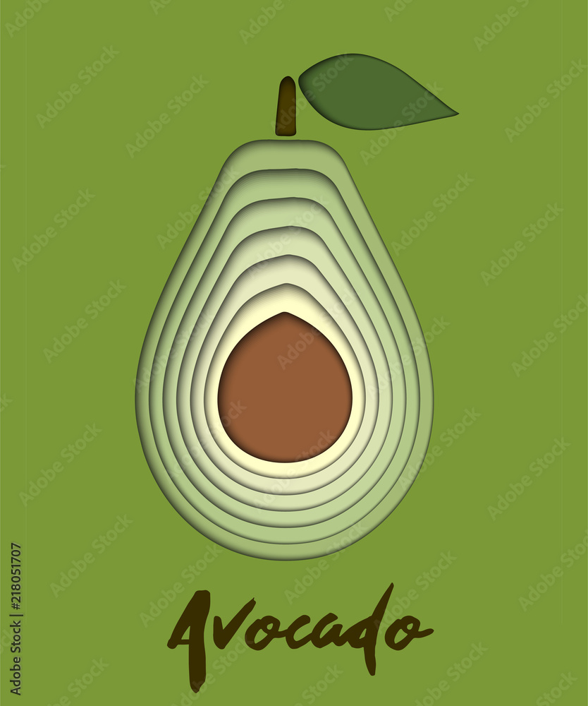 Vector set of paper cut green avocado, cut shapes. 3D abstract paper ...
