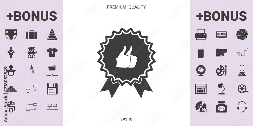 Two symbols Thumb Up Gesture - label with ribbons. Thumb up icon - the ...