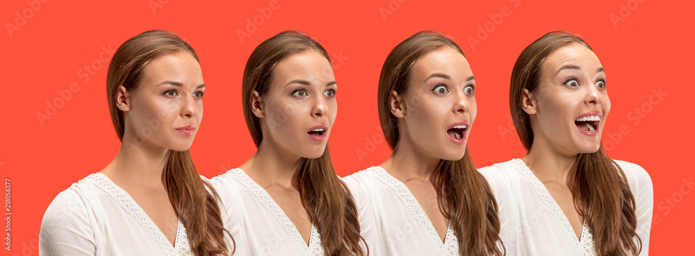 Wow. Collage about development of emotion. Stages of surprise. Female ...