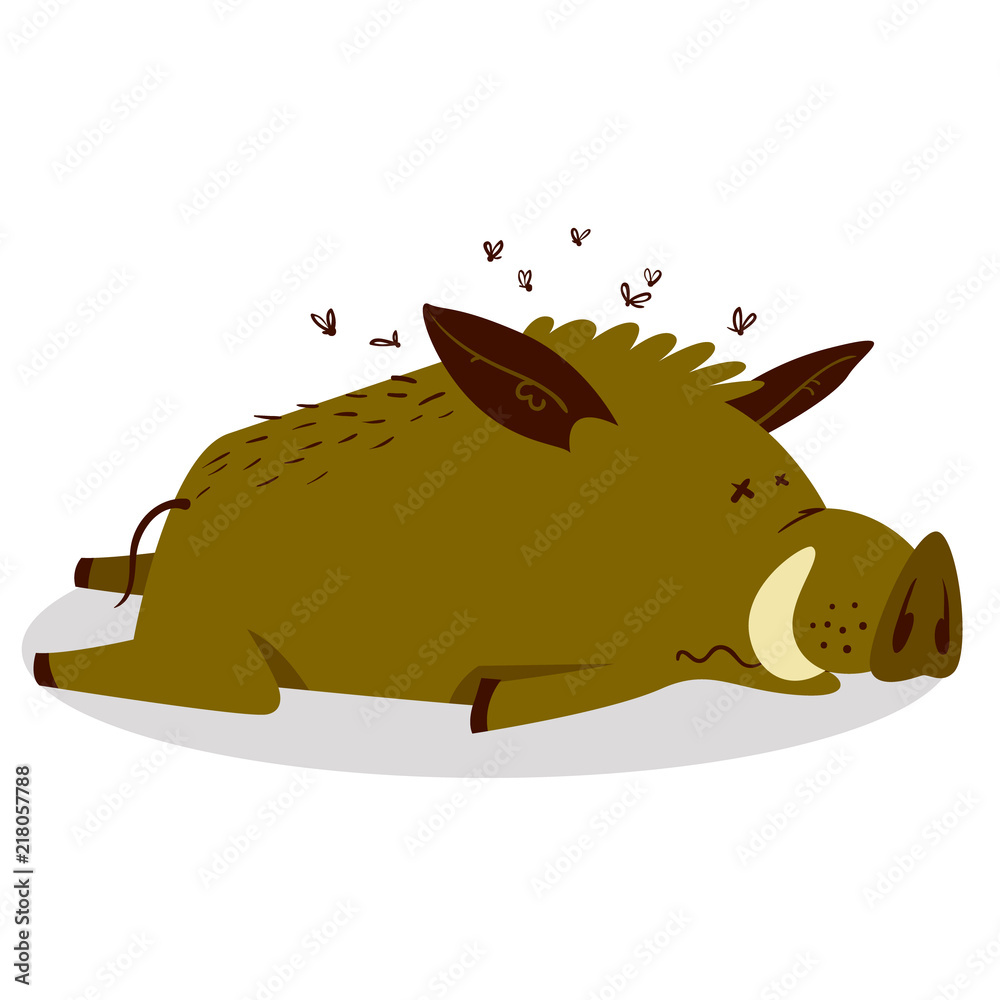 Cute boars or warthog character. Vector illustration with dead or very ...