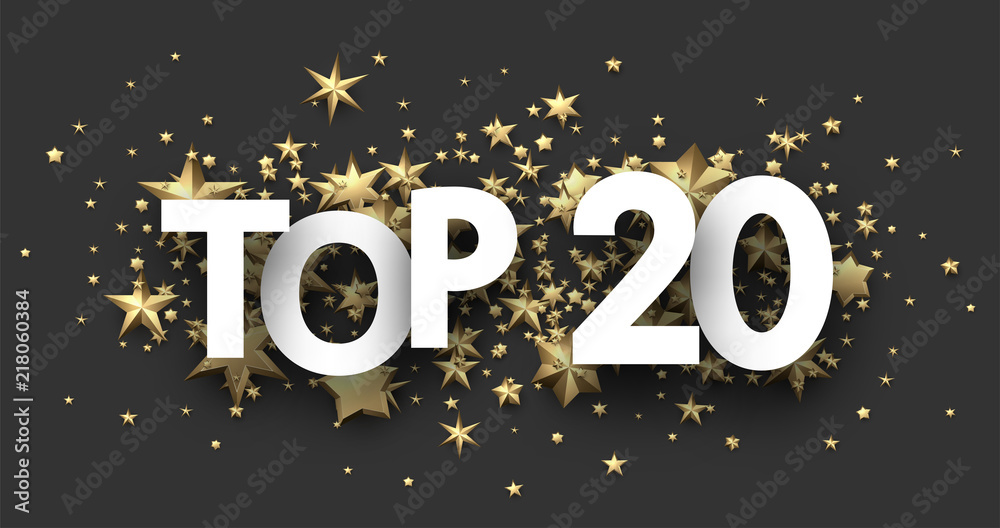 Top 20 sign with gold stars. Rating header. Stock Vector | Adobe Stock