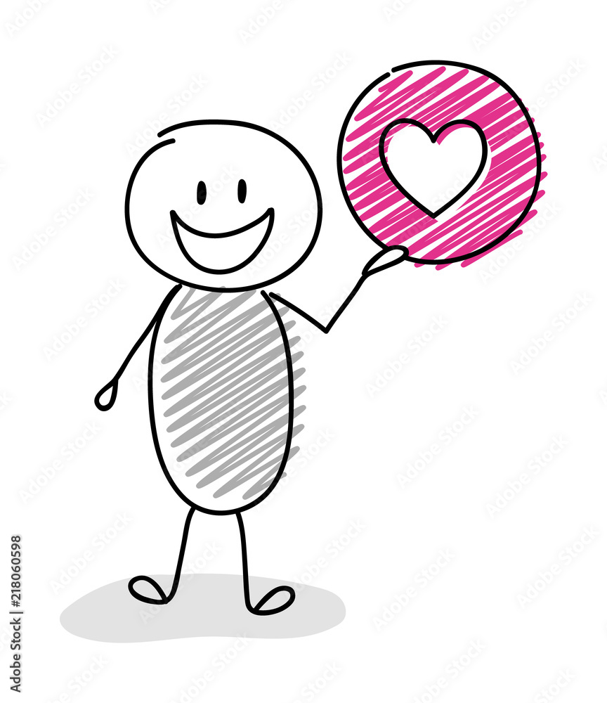 Cartoon stickman holding heart (love) icon. Vector. Stock Vector ...